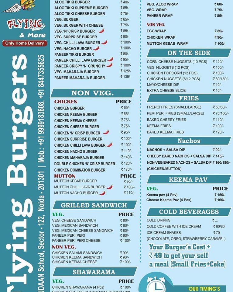 Menu at Flying Burgers & More, Noida