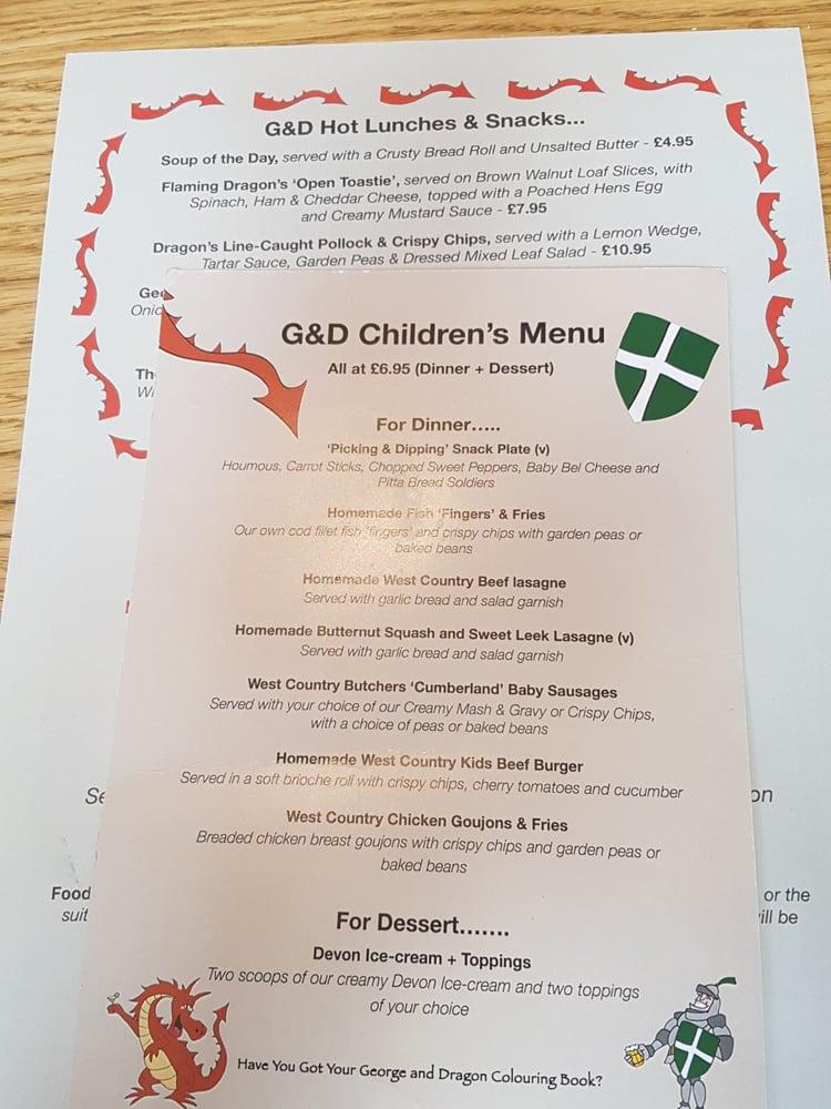 Menu at George & Dragon pub & bar, Dartmouth