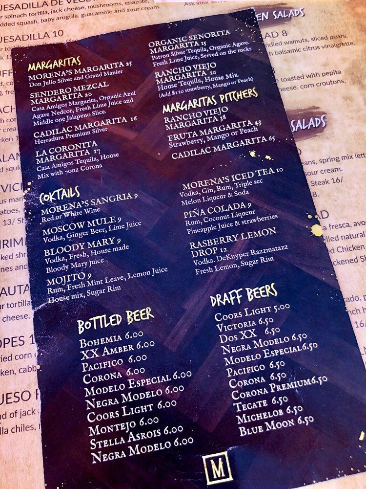 Menu at Morena’s Mexican Cuisine restaurant, Ladera Ranch