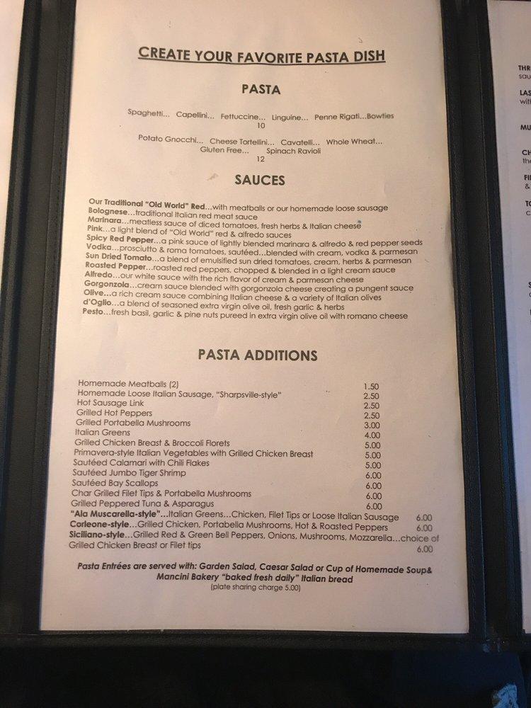 Menu at Muscarella's Cafe Italia, Sharpsville