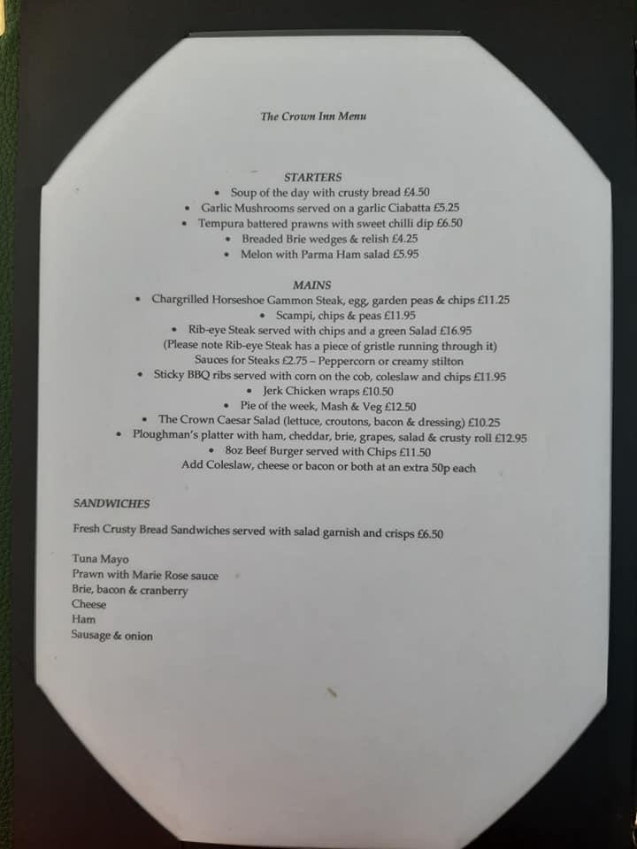 Menu at The Crown Inn at Finglesham pub & bar, Deal