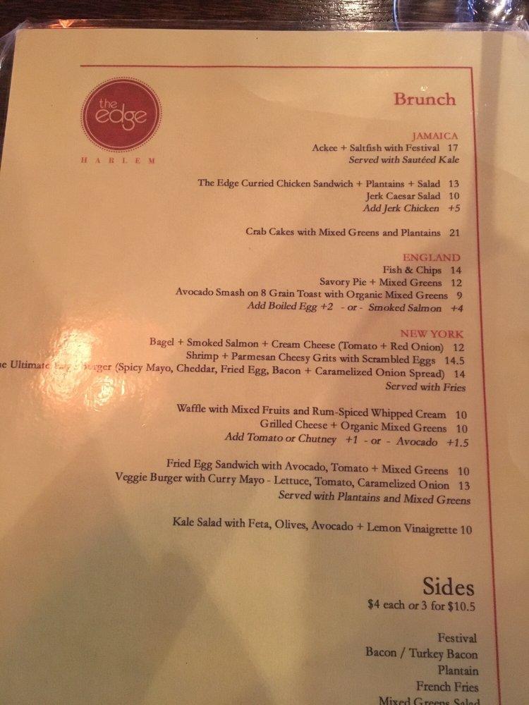 Menu at The Edge Harlem pub & bar, New York City, 101 Edgecombe Ave
