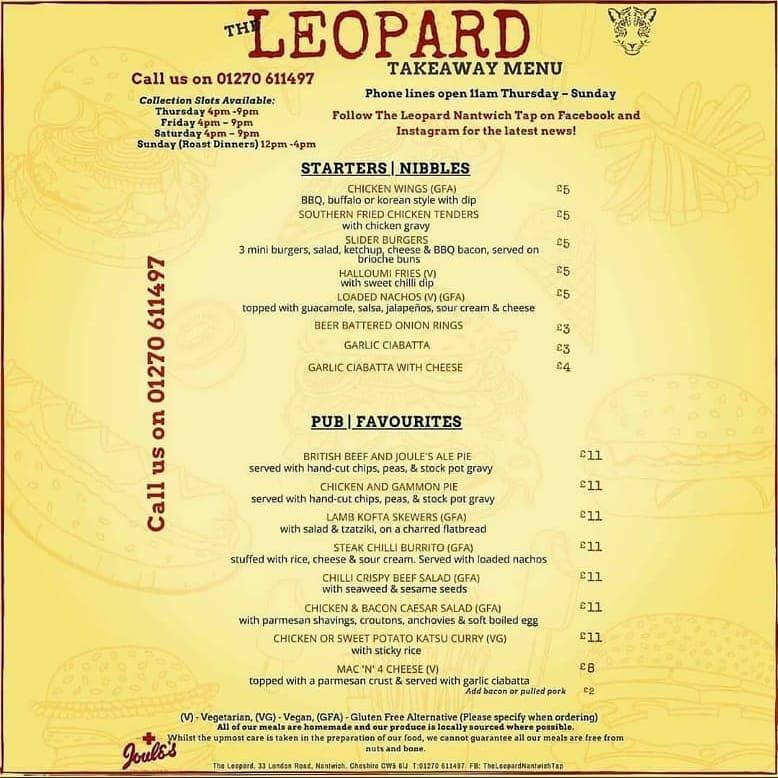 Menu at The Leopard pub & bar, Nantwich