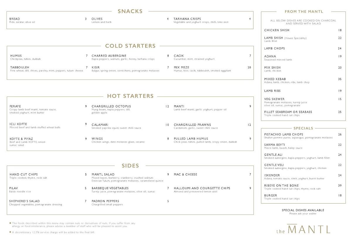 Menu at The Mantl pub & bar, London