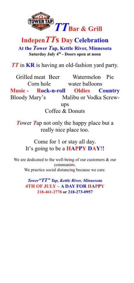 Menu at "TT" Tower Tap Full Bar & Restaurant, Kettle River