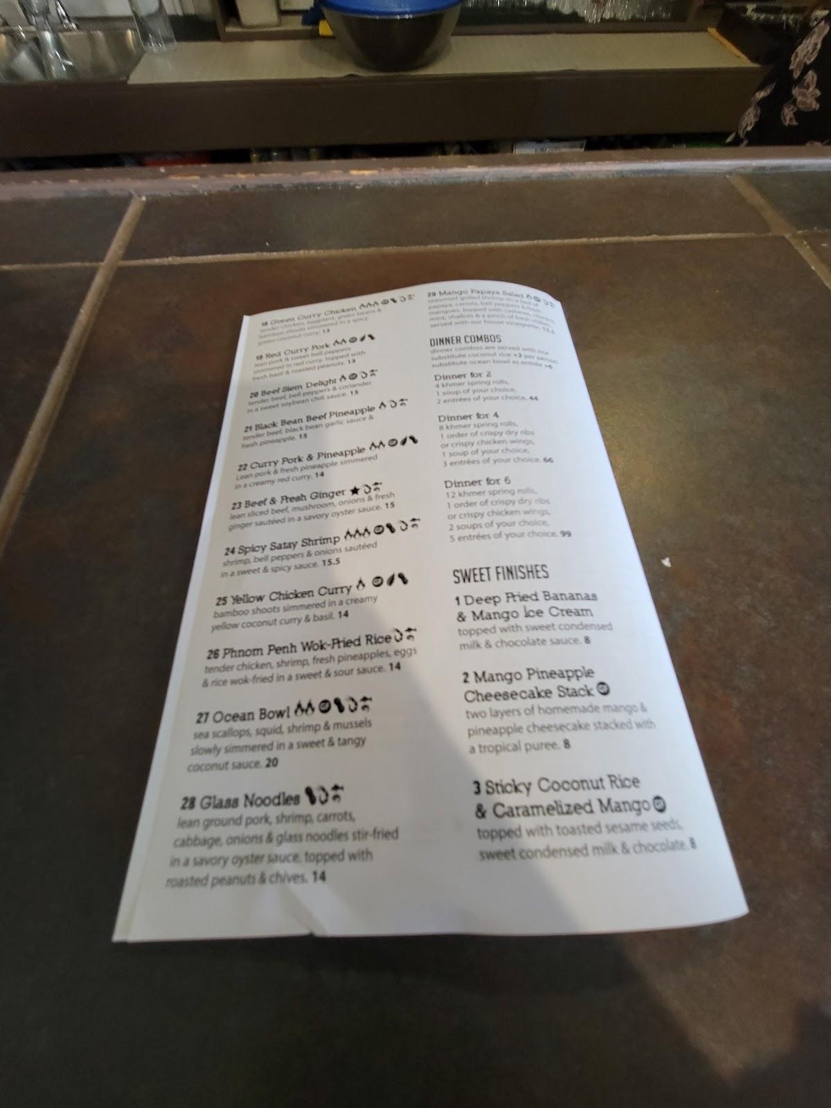 Menu at Blue Dragon Fine Thai & Cambodian Cuisine restaurant, Red Deer