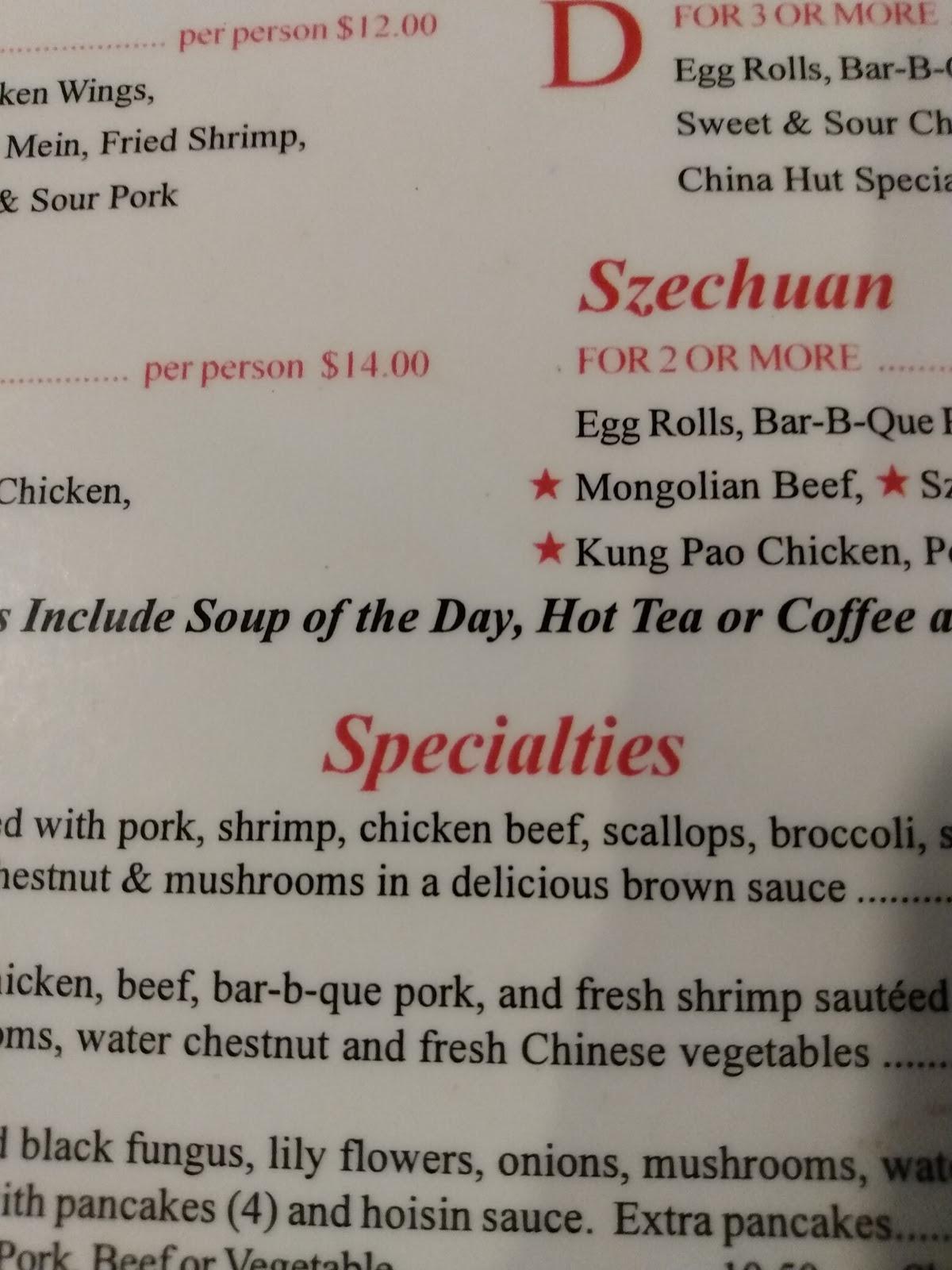 Menu at China Hut restaurant, Medford, 450 S Riverside Ave