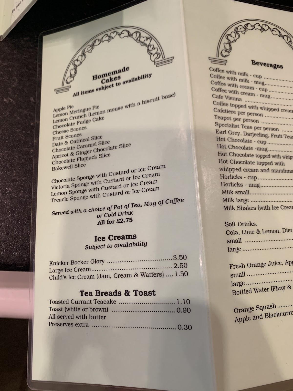 Menu at Conservatory Coffee Shop cafe, Scarborough