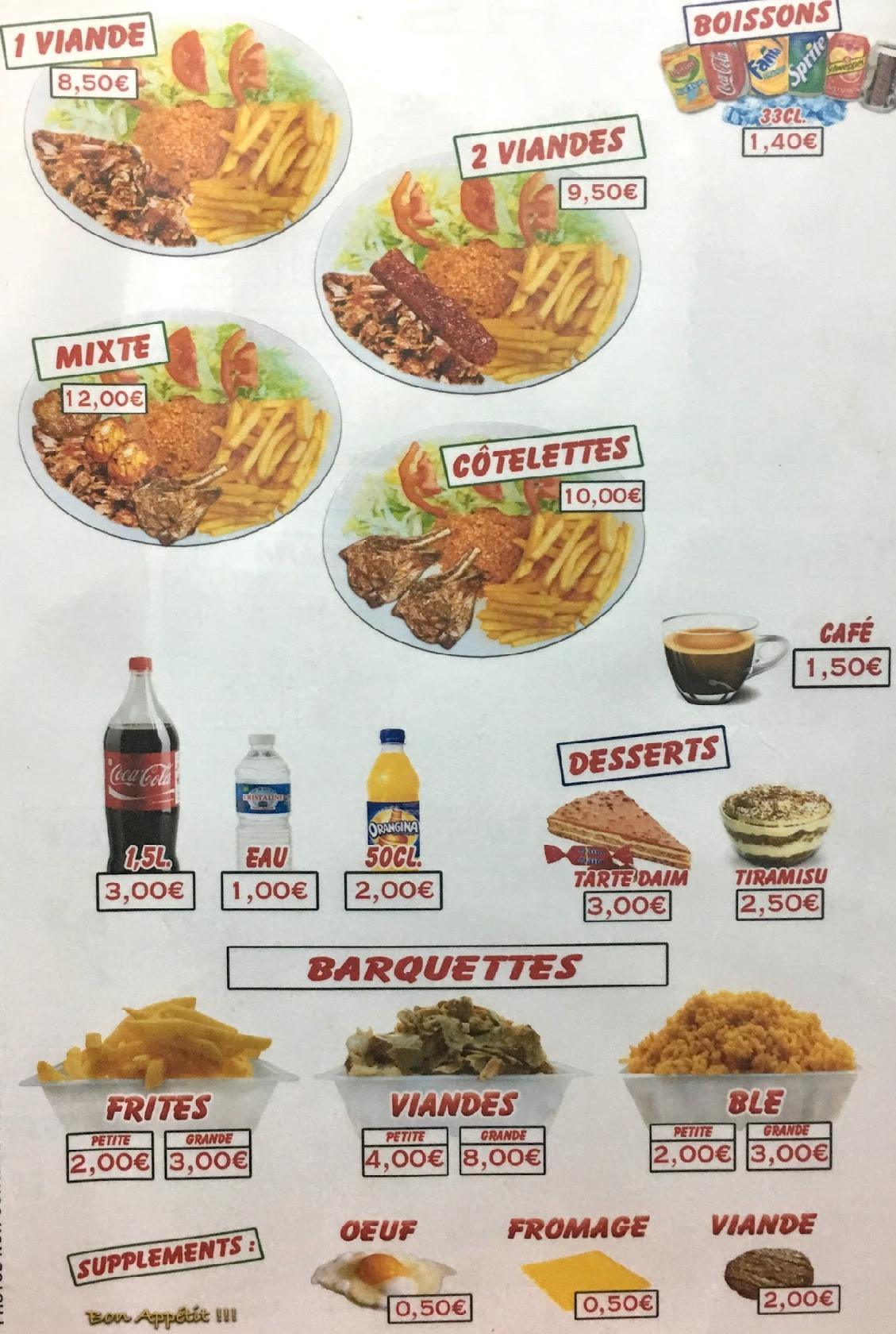 Menu at Royal Kebab fast food, Taverny