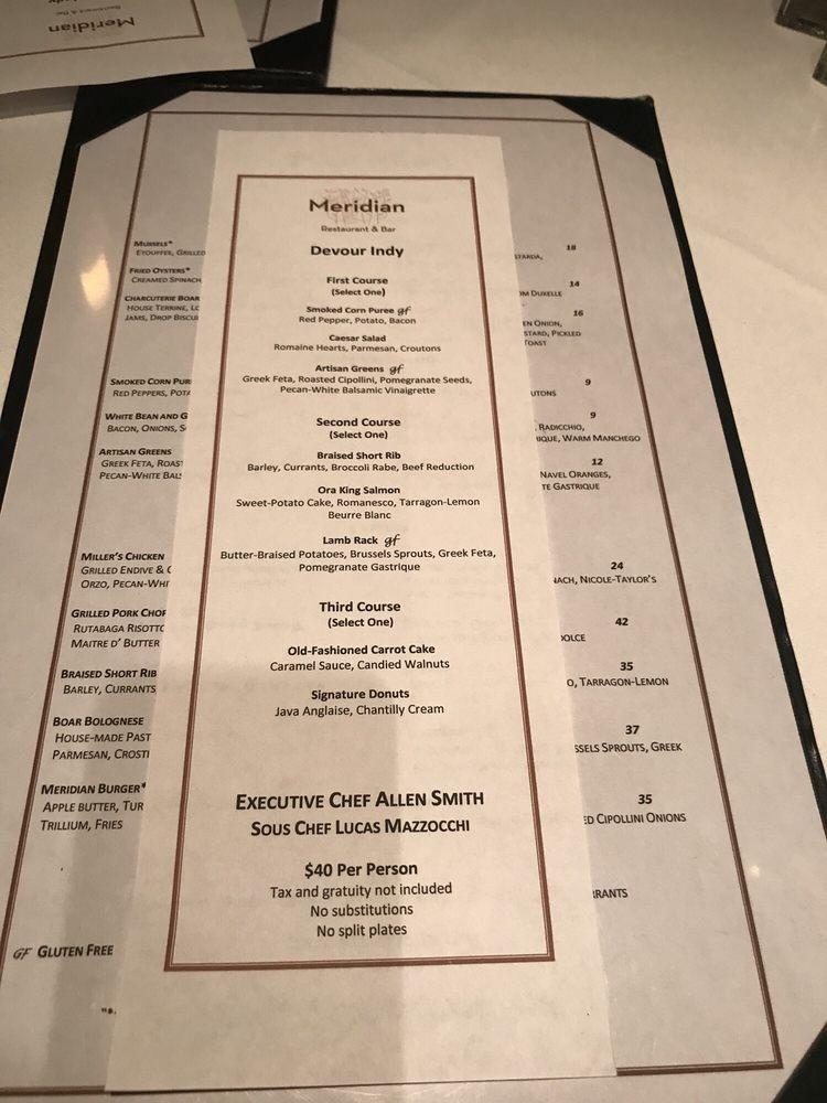 Menu at Meridian Restaurant & Bar, Indianapolis