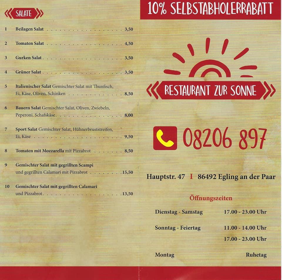 Speisekarte von Restaurant Triveni Terrace, Egling an der Paar