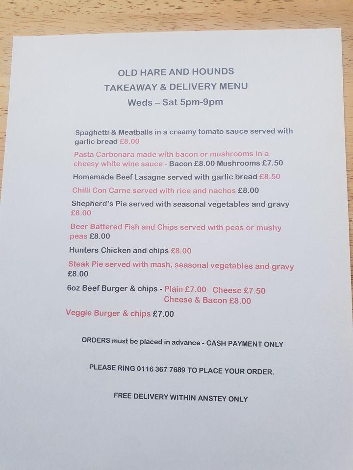 Menu at Old Hare & Hounds pub & bar, Leicester