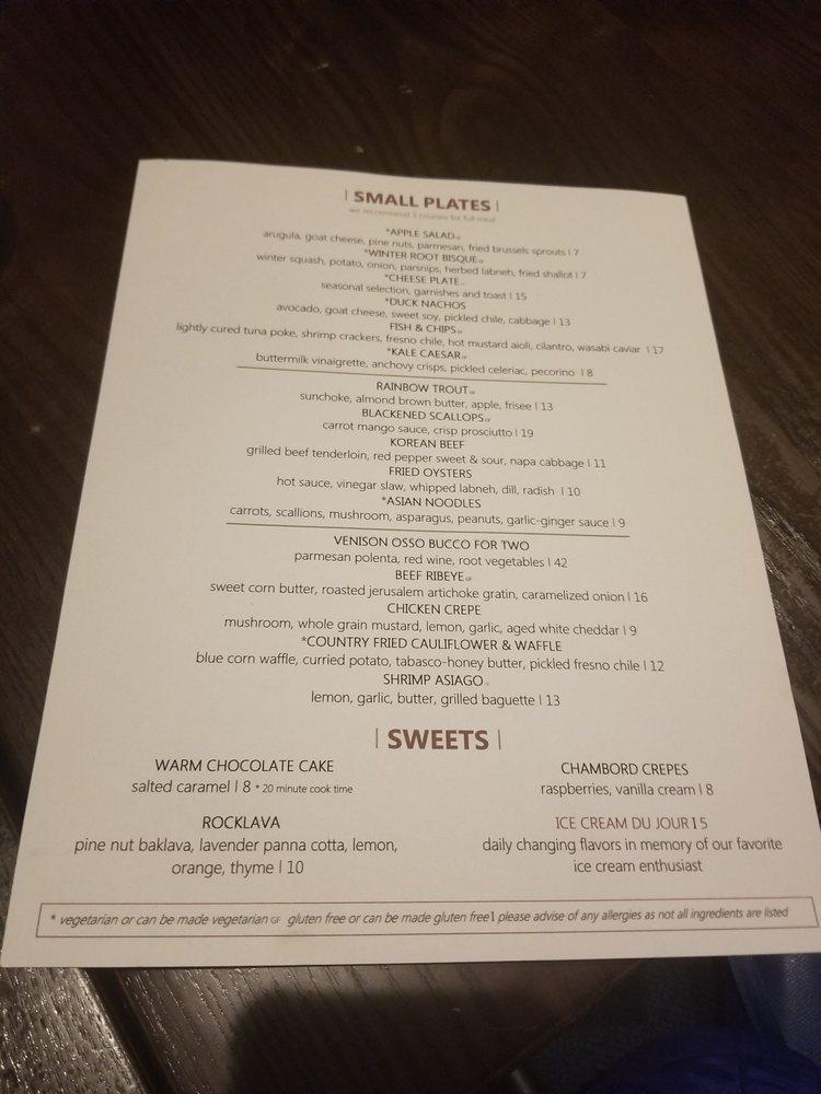Menu at Abreo pub & bar, Rockford