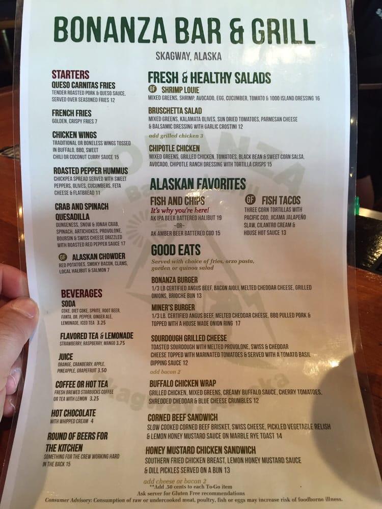 Menu at Bonanza Bar & Grill, Skagway