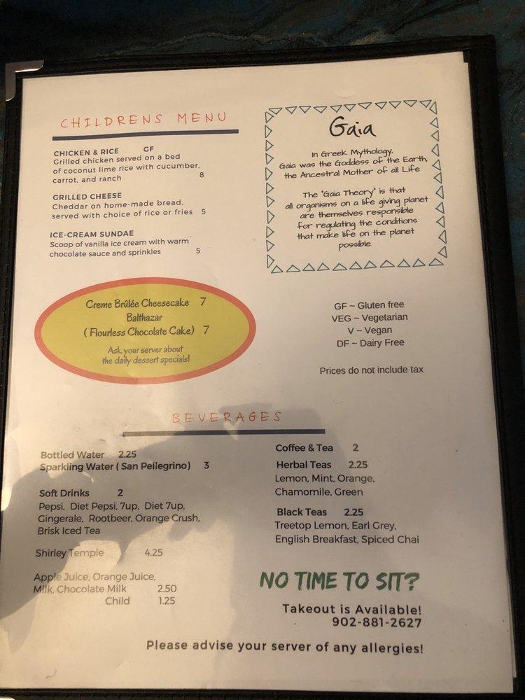 Menu at Gaia Global Kitchen restaurant, Yarmouth