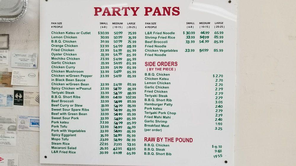 Menu at L & R Drive Inn BBQ, Kaneohe