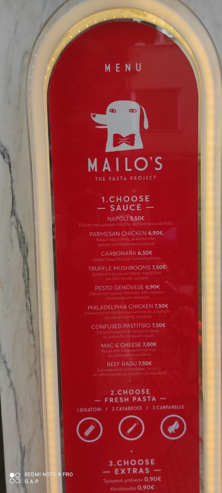 Menu at Mailo's Kolonaki, Athens
