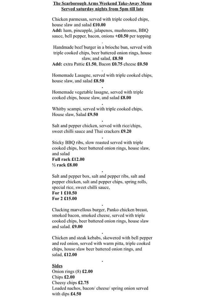 Menu at Scarborough Arms pub & bar, Scarborough