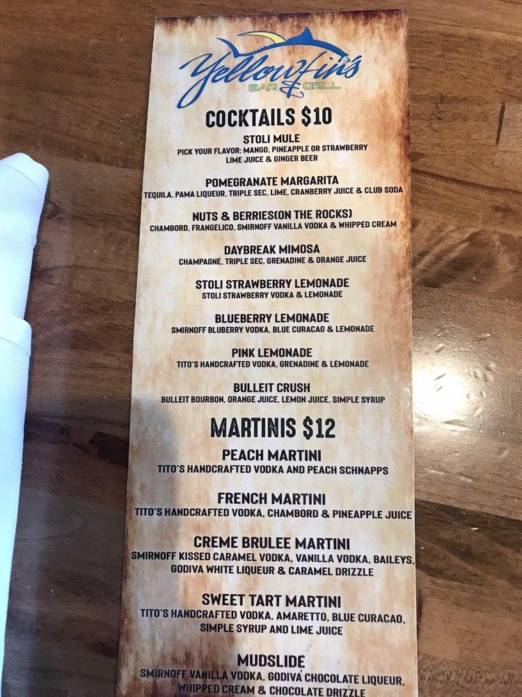 Menu at Yellowfin's Bar & Grill, Long Neck