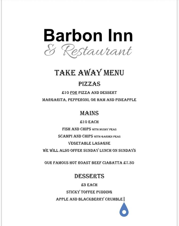 Menu at Barbon Inn, Barbon