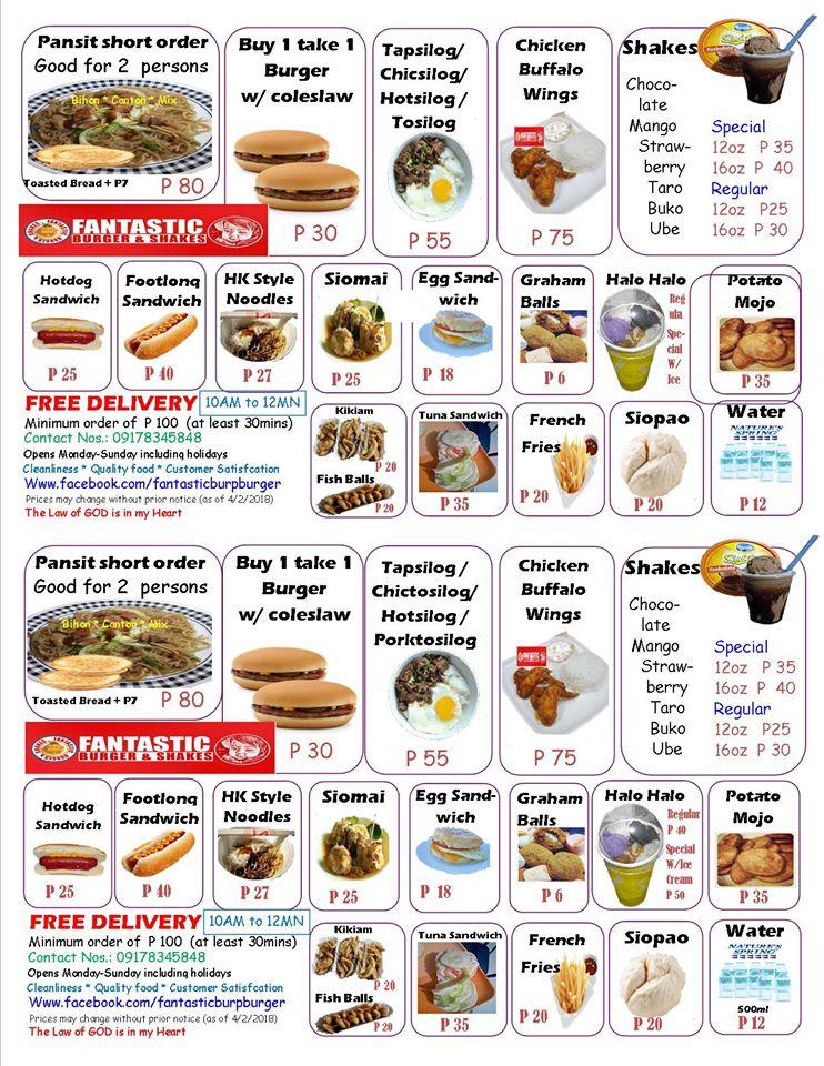 Menu at Fantastic Burp Burger restaurant, Antipolo