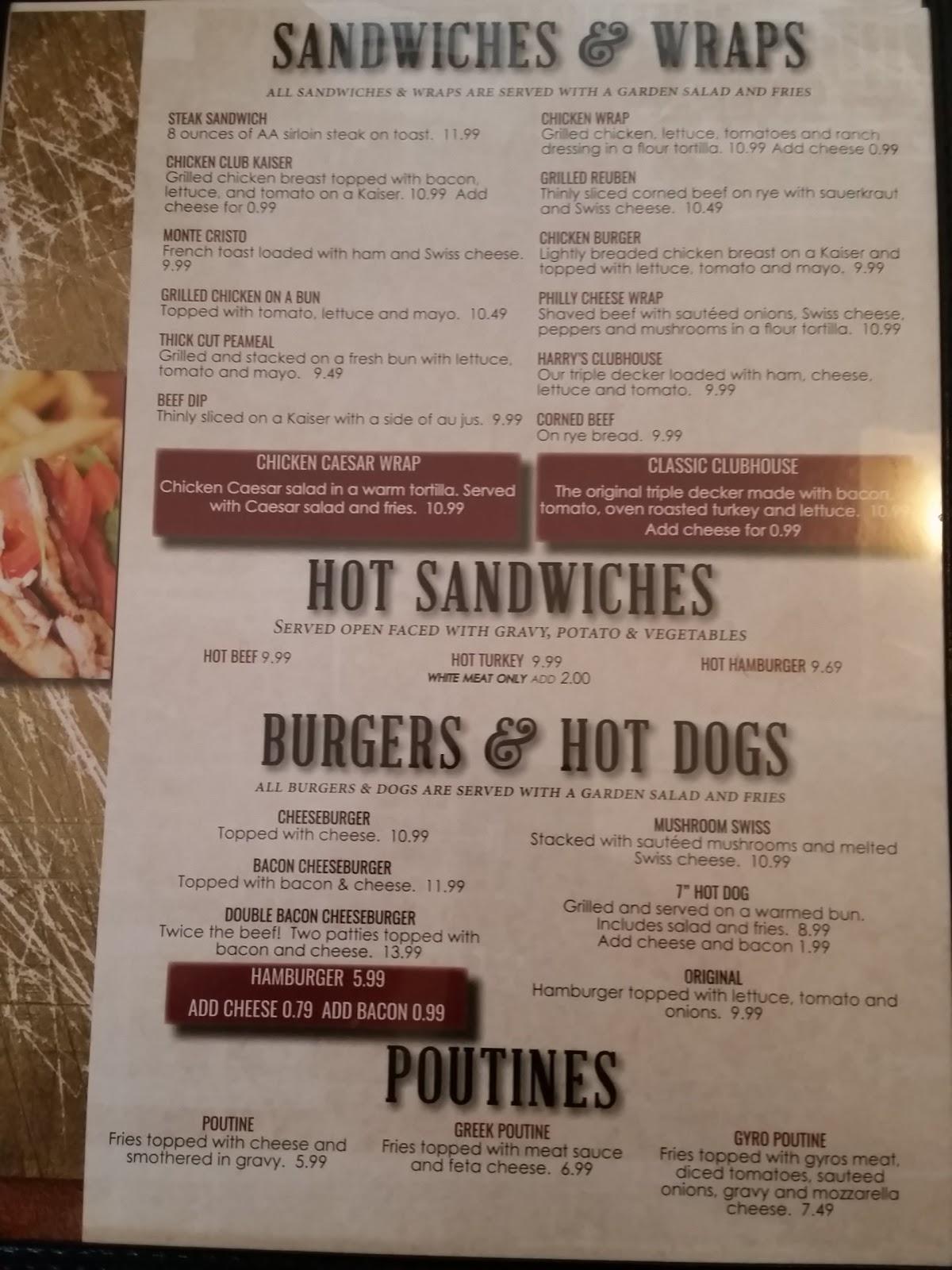 Menu at Harry's Restaurant, London