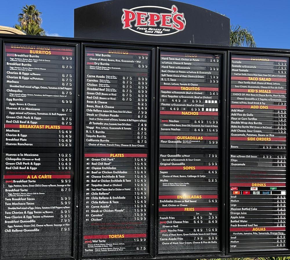 Menu at Pepe's Finest Mexican Food restaurant, La Habra