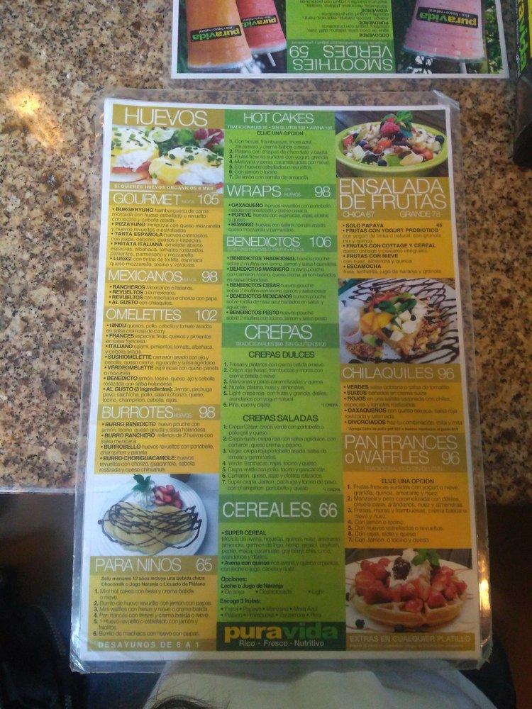 Menu at Puravida pub & bar, Mazatlán