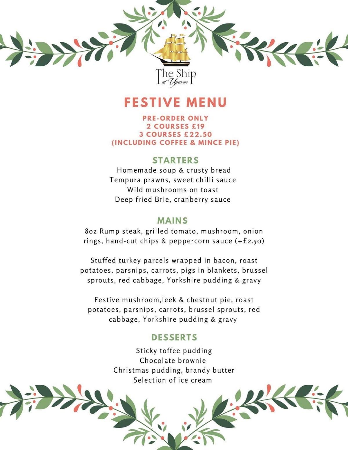 Menu at The Ship at Upavon pub & bar, Upavon