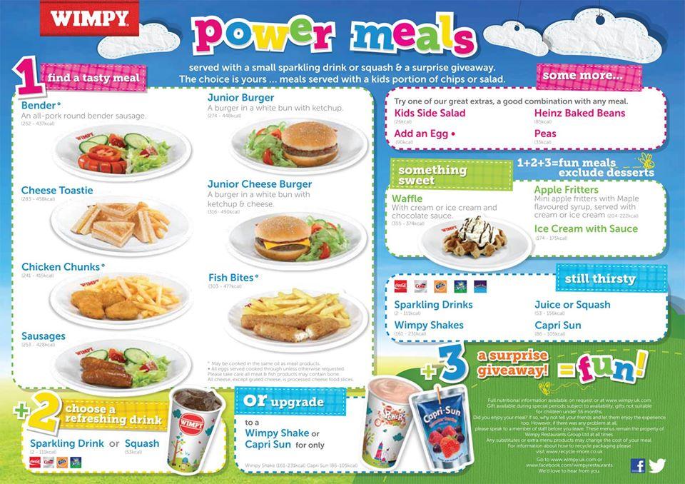 Menu at Wimpy restaurant, Peterborough