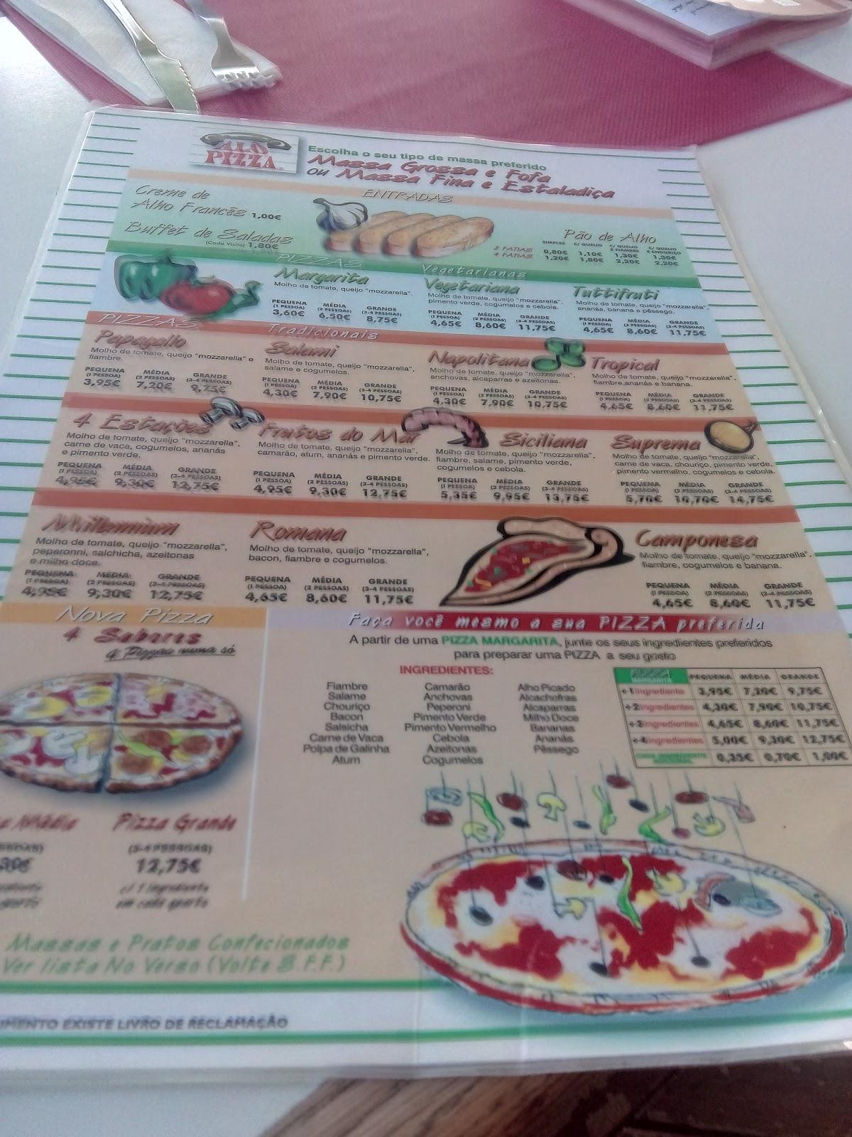Menu at Alô Pizza restaurant, Faro, R. dos Malmequeres M