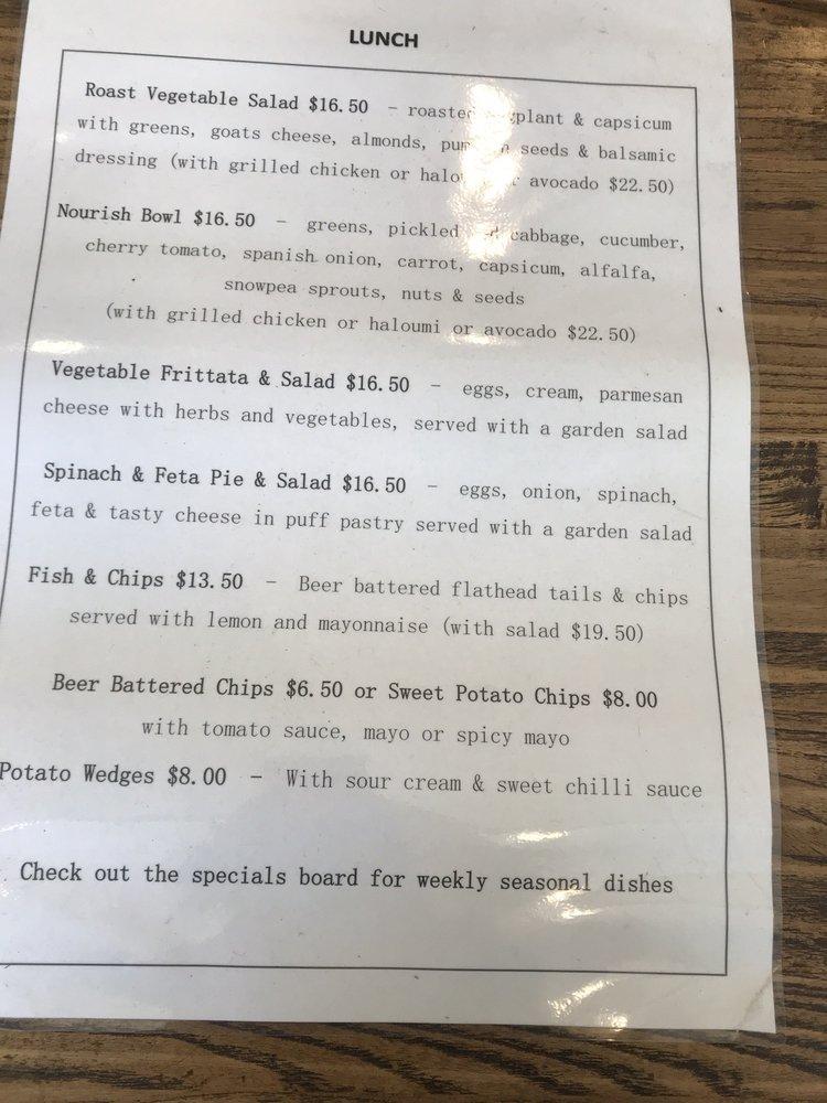 Menu at Cafe Evolve, Bega
