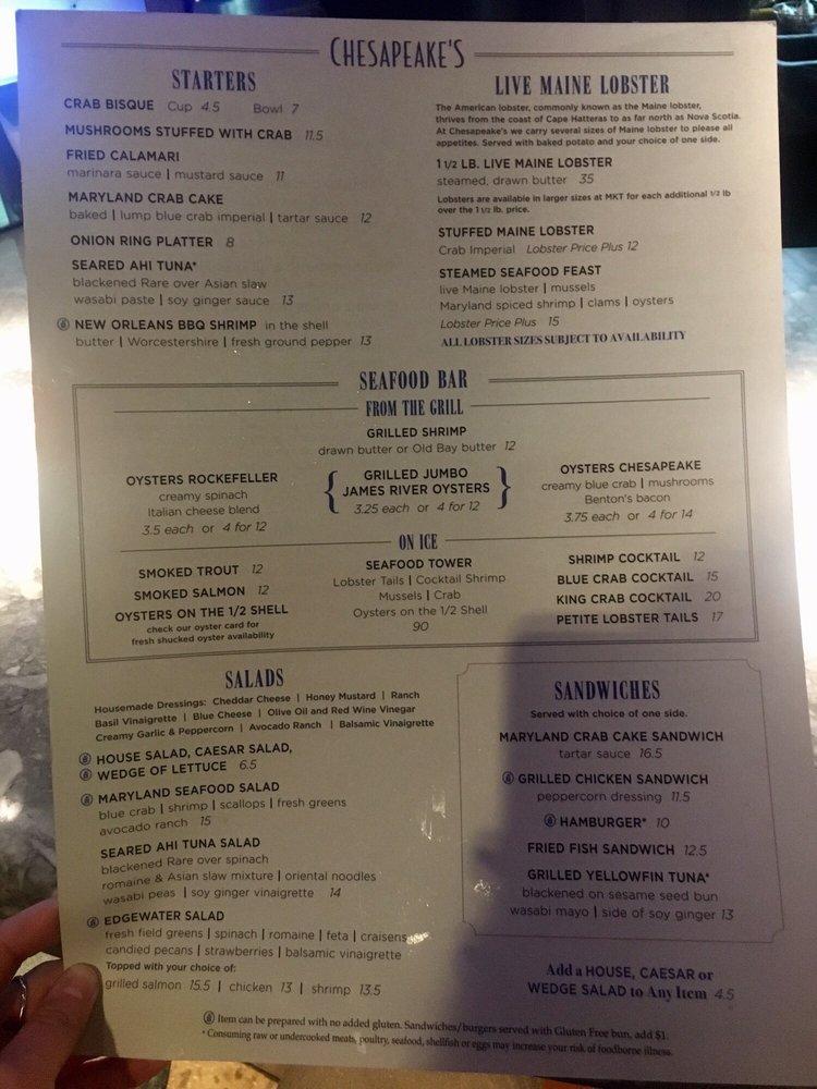 Menu at Chesapeake's Seafood Restaurant, Knoxville, Parkside Dr