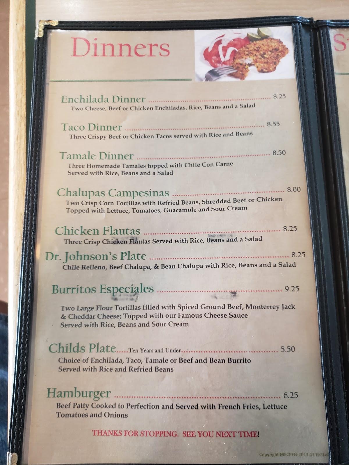 Menu at Emilio's Mexican Restaurant, Brownwood