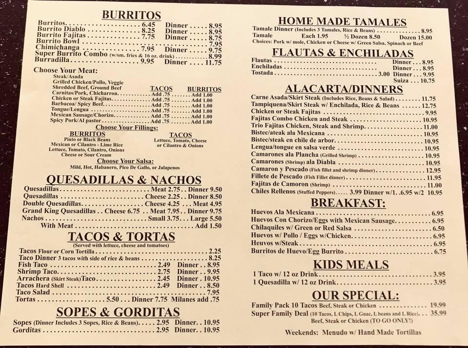 Menu at Habanero Mexican Grill restaurant, Beecher