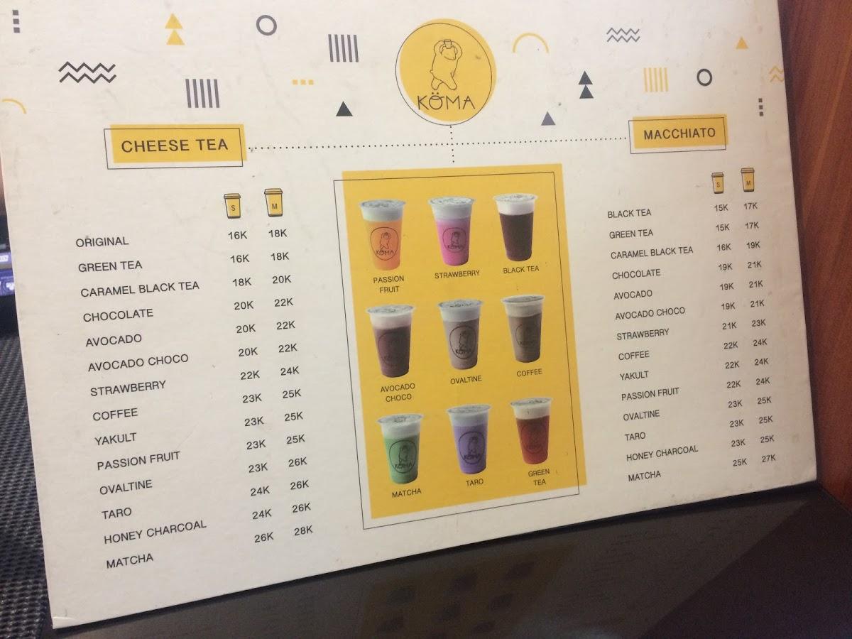 Menu at KOMA Lippo Plaza cafe, Yogyakarta