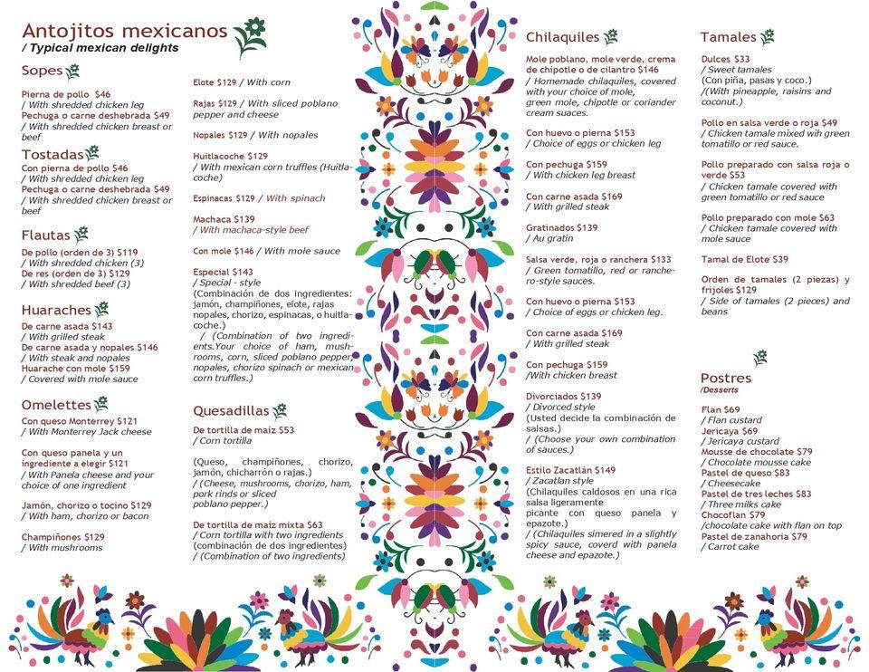 Carta del restaurante La Casa del Mole, Tijuana, Paseo del los Heroes 10511
