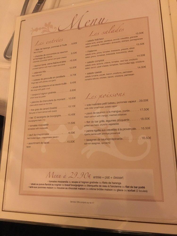 Menu au La Frégate restaurant, Paris, 1 Rue Du Bac