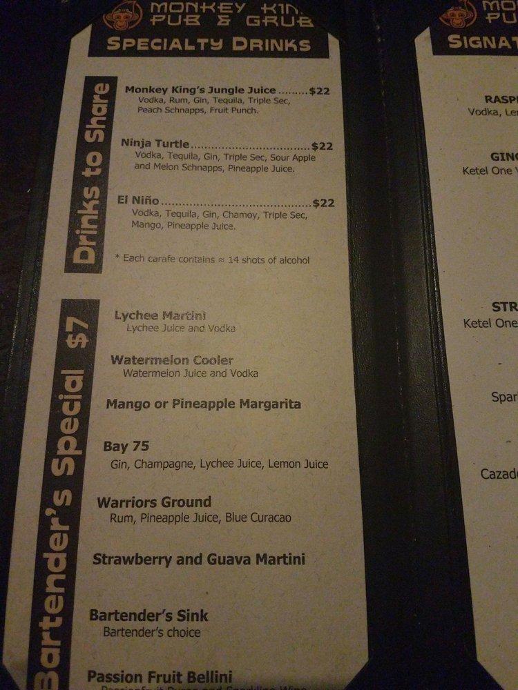Menu at Monkey King Pub & Grub, Alameda