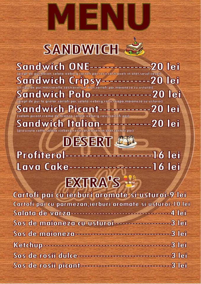 Menu at One Caffe, Huși