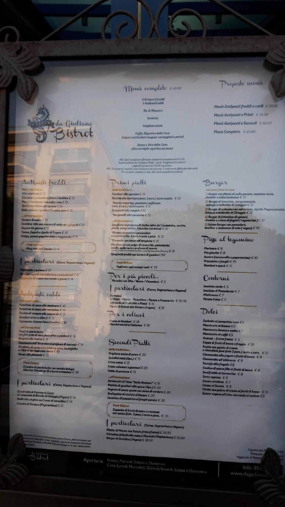 Menu at Osteria Del Viale Ristorante, Cesenatico