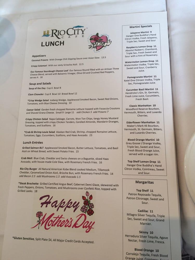 Menu at Rio City Cafe, Sacramento, Front St