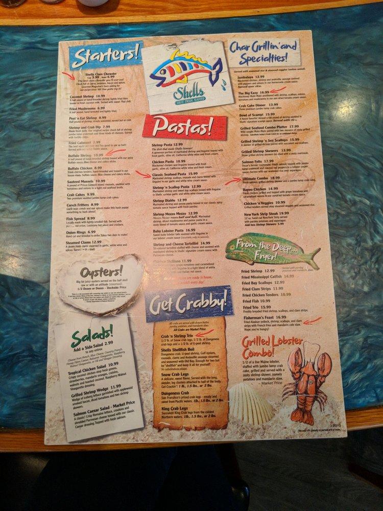 Menu at Shells Seafood restaurant, Tampa, 202 S Dale Mabry Hwy