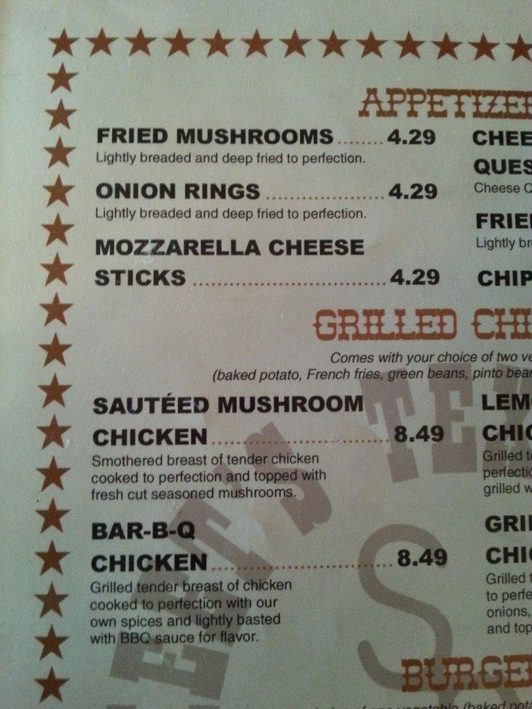 Menu at Skeet’s Texas Grill restaurant, Merkel
