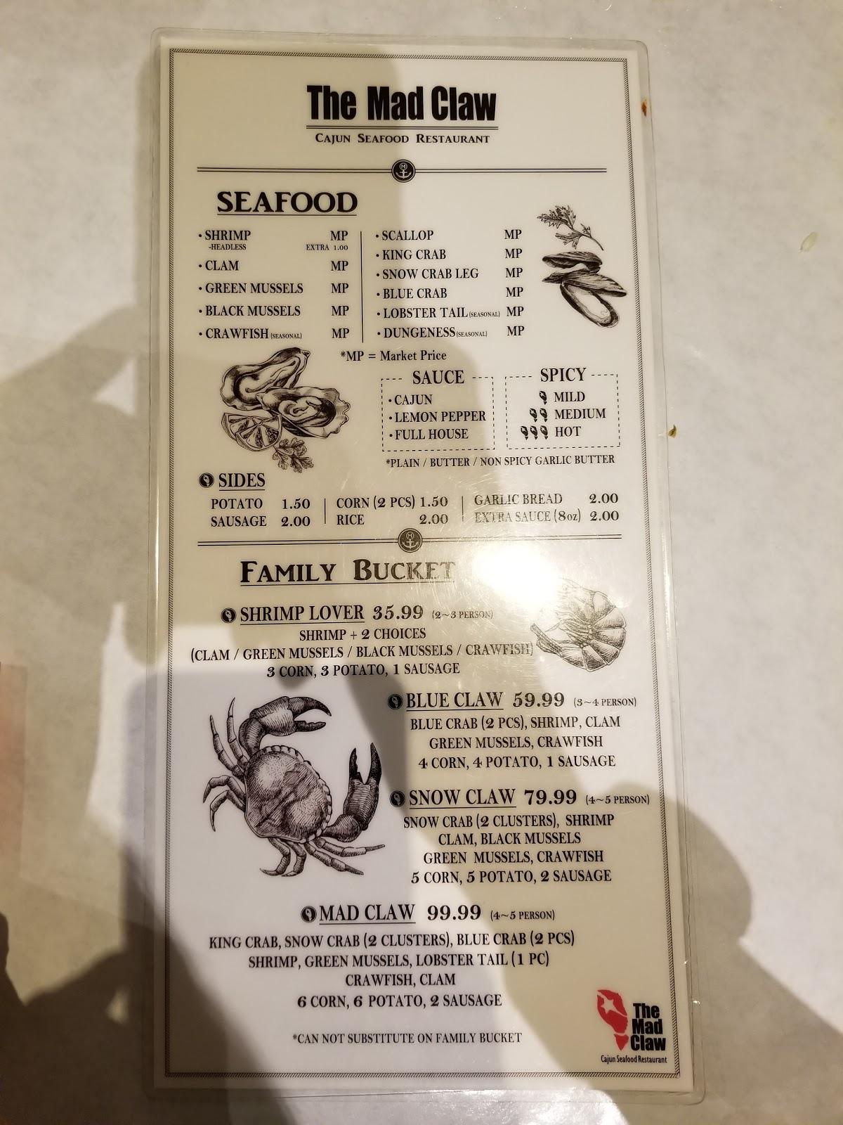 Menu at The Mad Claw restaurant, Rancho Cucamonga