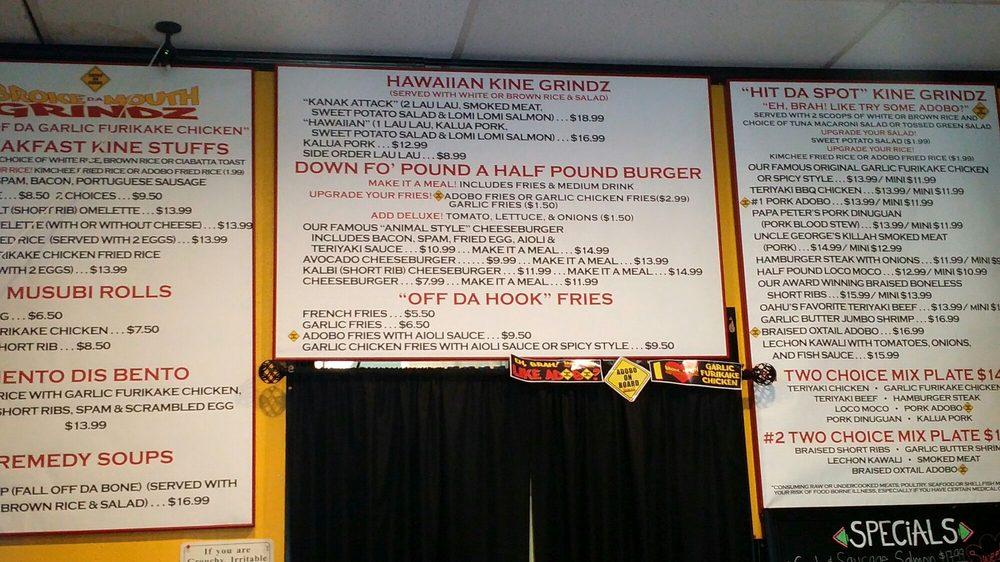 Menu at Broke Da Mouth Grindz & Catering restaurant, Kailua-Kona