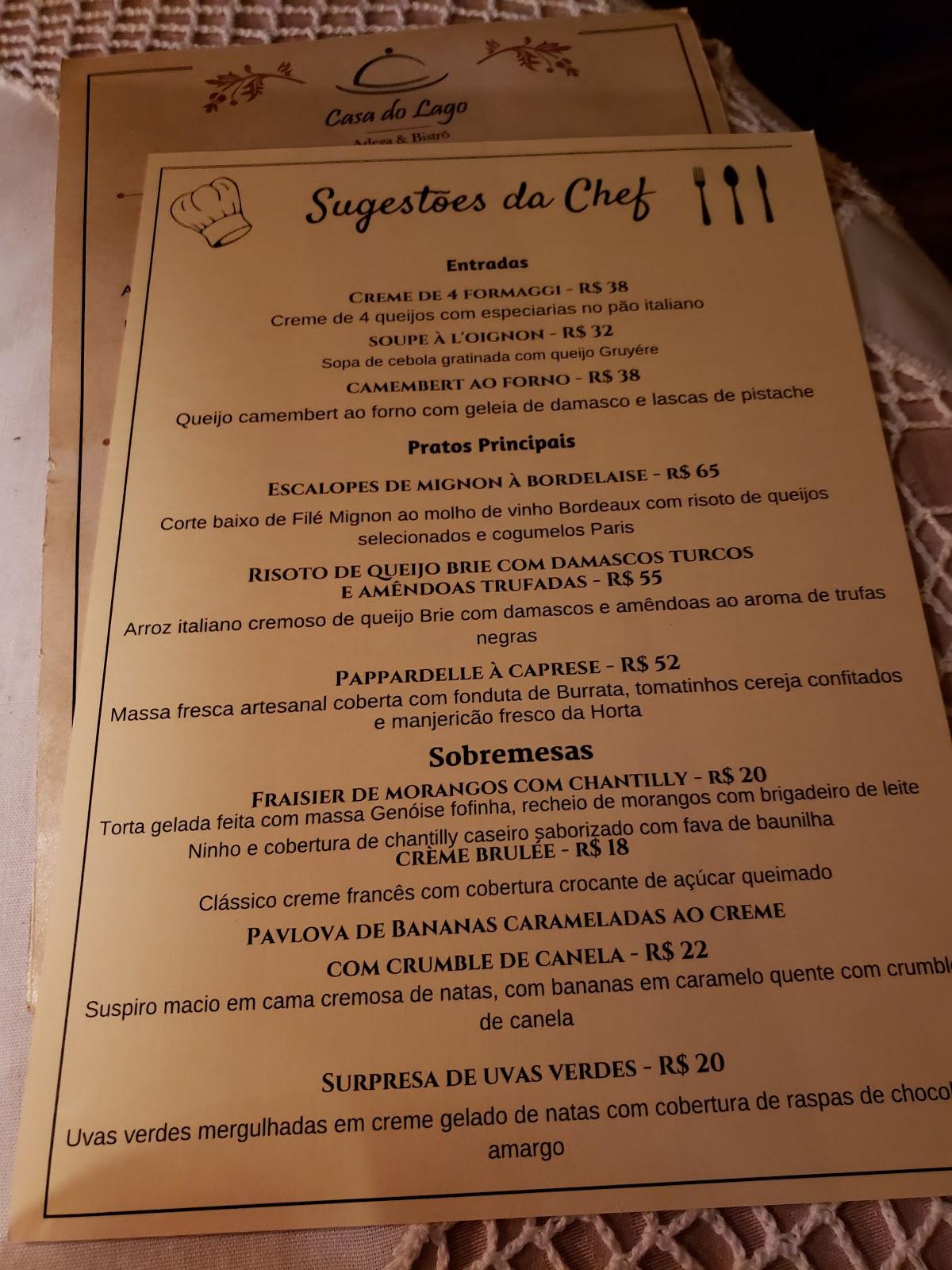 Carta del restaurante Casa do Lago - Empório e Bistrô, Vassouras