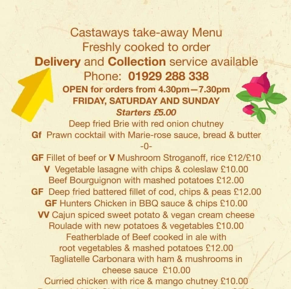 Menu at Castaways restaurant, Swanage