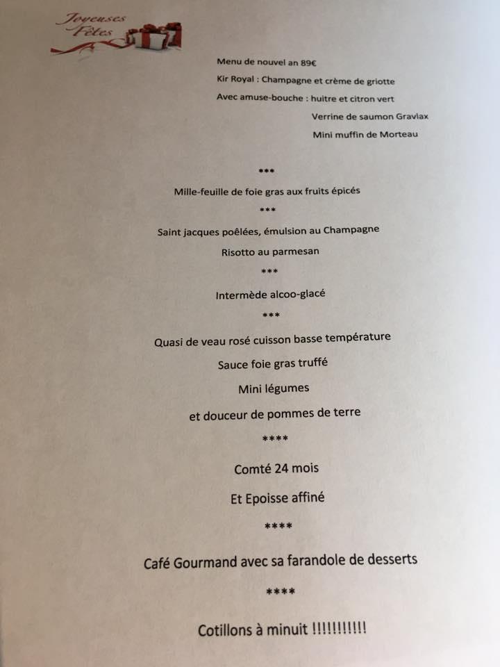 Menu au Logis Chalet du Mont Roland restaurant, Sampans