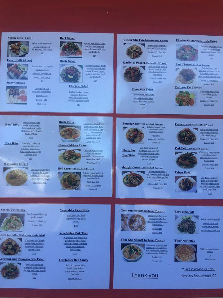 Menu at Thai Bangkok Street Food restaurant, Yorkeys Knob